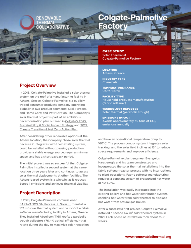 Case Study: Solar Thermal at Colgate-Palmolive Factory – Renewable ...